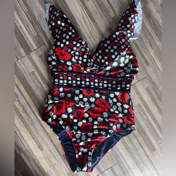 Swim | Daisy Poppy Flower Ruffle Sleeve One Piece Bathing Suit | Poshmark